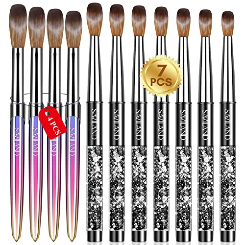 Saviland 11PCS Kolinsky Acrylic Nail Brush set - Size 4/6/8/10/12/14/16 Acrylic Powder Brushes for Acrylic Nails Extension & 3D Nail Carving