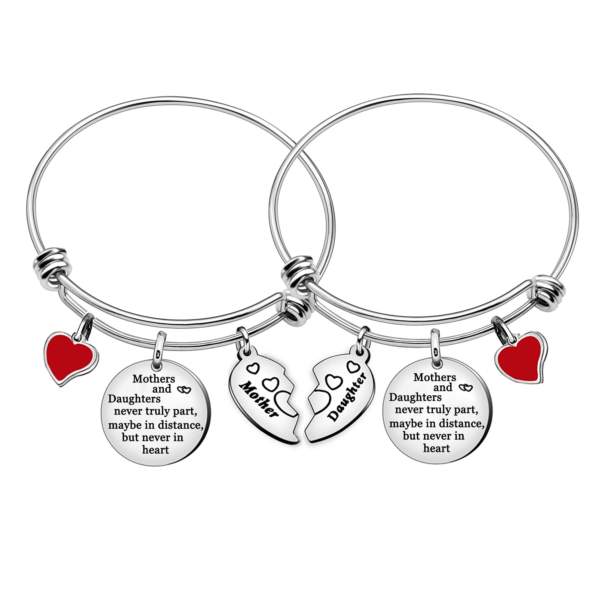 JQFEN Mother and Daughter Bracelets Adjustable Red Heart Charm Bangle Gift For Women