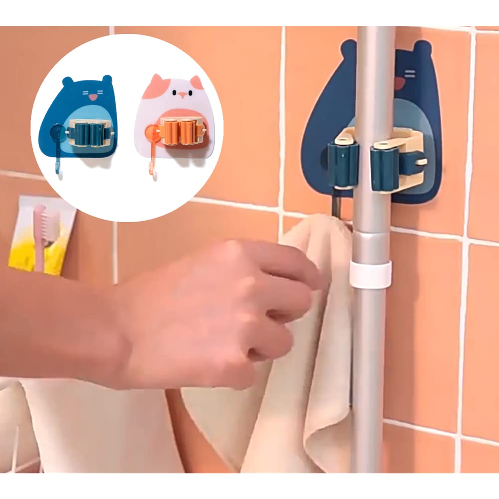 Zhouocea 2 PCS Mop Broom Holder Cute Mop Holder No Drill Broom Holder Self Adhesive Broom Hanger Broom Storage Broom Gripper For Bathroom, Kitchen, Garden, Garage