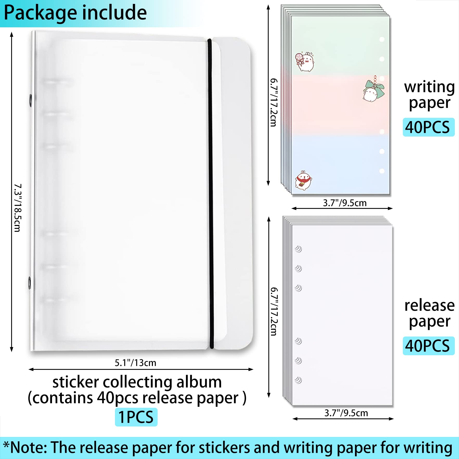Sticker Collecting Album with 80 Blank Sheets & 40 Colourful Sheets, Reusable Transparent A6 Labels Collection Book