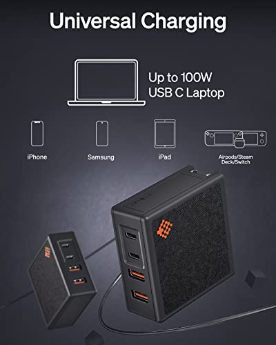 ๐๐ฅ๐ข๐ฆ๐ GAN USB C Charger: 100W,96W,87W,85W,67W AC Adapter - 4 Port Fast Compact PD Wall Block - Travel Adapter for MacBook,Surface,Lenovo(+International Adapters + Extension Cord)