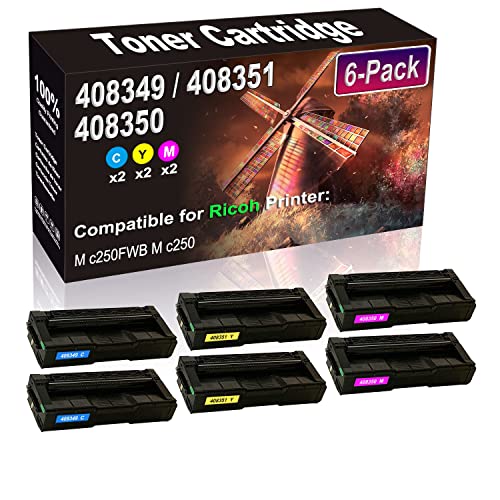 Kolasels 6-Pack (2C+2Y+2M) Compatible M C250 408349 408351 408350 Toner Cartridge (High Yield) to Used for Ricoh M c250FWB M c250 Printer