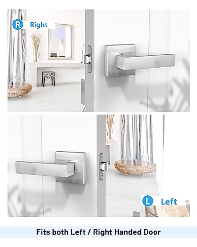 Zowill Door Handle Heavy Duty, Modern Square Door Lever, Passage Door Knobs, Reversible Interior Handles for Left Right Handled Doors for Bedroom, Bathroom and Living Room, Satin Nickel(1 Pack)