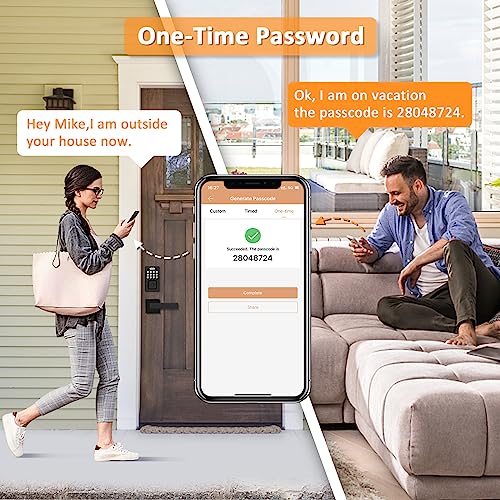 Tinewa Keyless Entry Door Lock with 2 Lever Handles, Fingerprint Entry Door Handleset, Electronic Digital Keypad Deadbolt with App, Auto Lock & One Touch Locking, Front Smart Door Handle Sets, Black