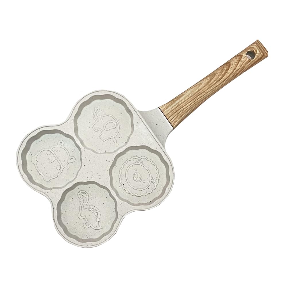 Unoschrim Egg Frying Pan | 4-Cup, Nonstick Fried Egg Pan, Aluminium Omelette Pan, Versatile Breakfast Frying Pan for Cooking Egg, Hamburger, and Pancake, Compatible with All Stoves, Off White