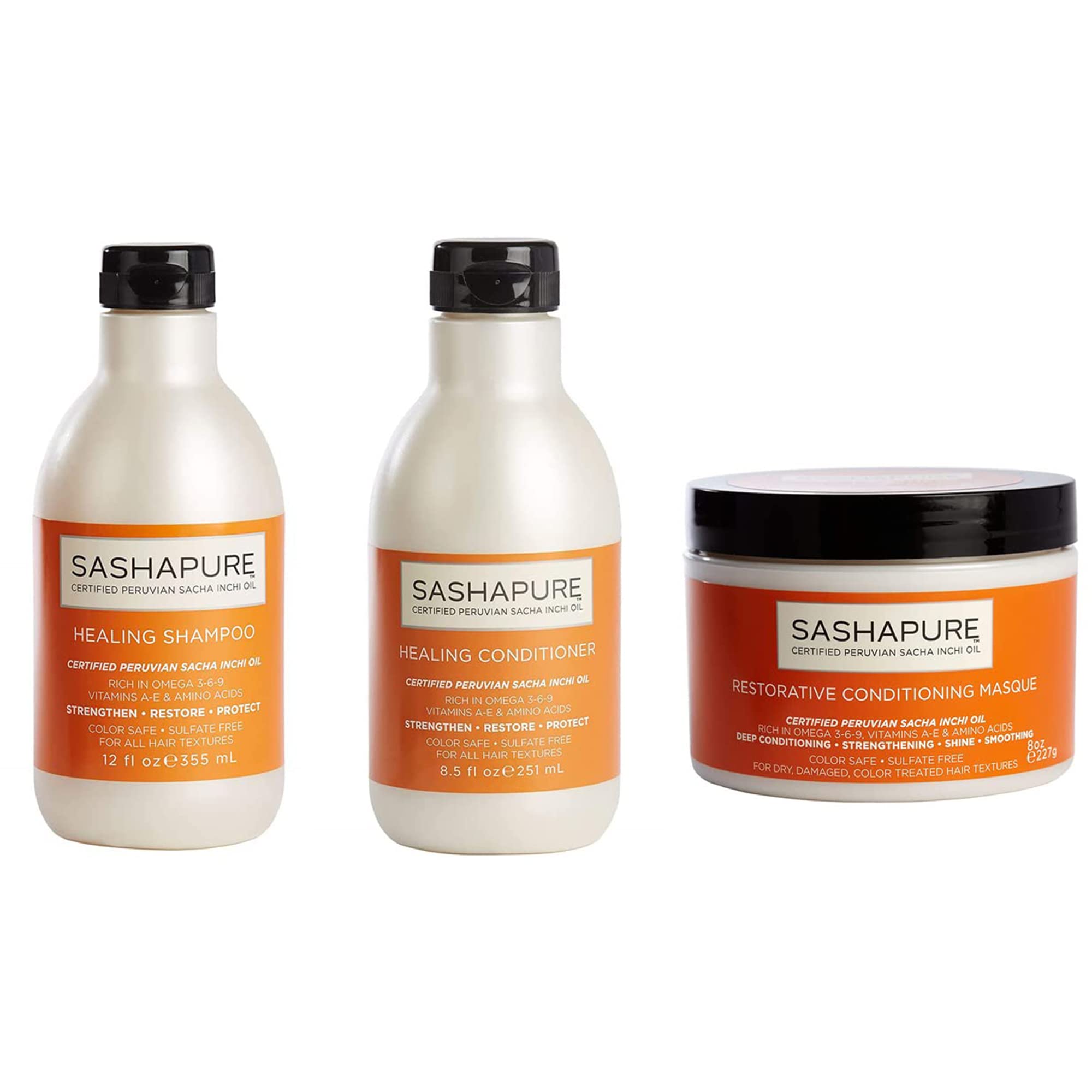 Sashapure Shampoo Conditioner 2022 (Shampoo, Conditioner and Masque, Variety Pack)