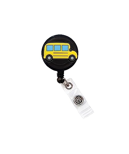 School Bus Badge Reel ID Holder Nurse Funny Badge Clip Retractable 25 inch Extension Yazzle Dazzle School Bus Homework Test Exam Learn Learning Class Student Chalkboard Teacher