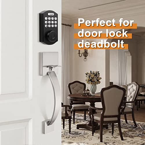 Tinewa Main Front Door Handle with Knob Inside, Low Profile Front Door Lock Handleset with Halifax Satin Nickel Finish, Reversible for Right and Left Handed,