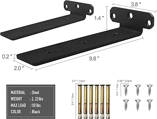 Shelf Brackets wall Shelves Floating Shelf Bracket 10 Inch,Heavy Duty Metal Shelf Bracket,Cast Iron Black Shelf Bracket Hardware Supports,Hidden Brackets for Floating Wood Shelves,Screws and Wall Plug