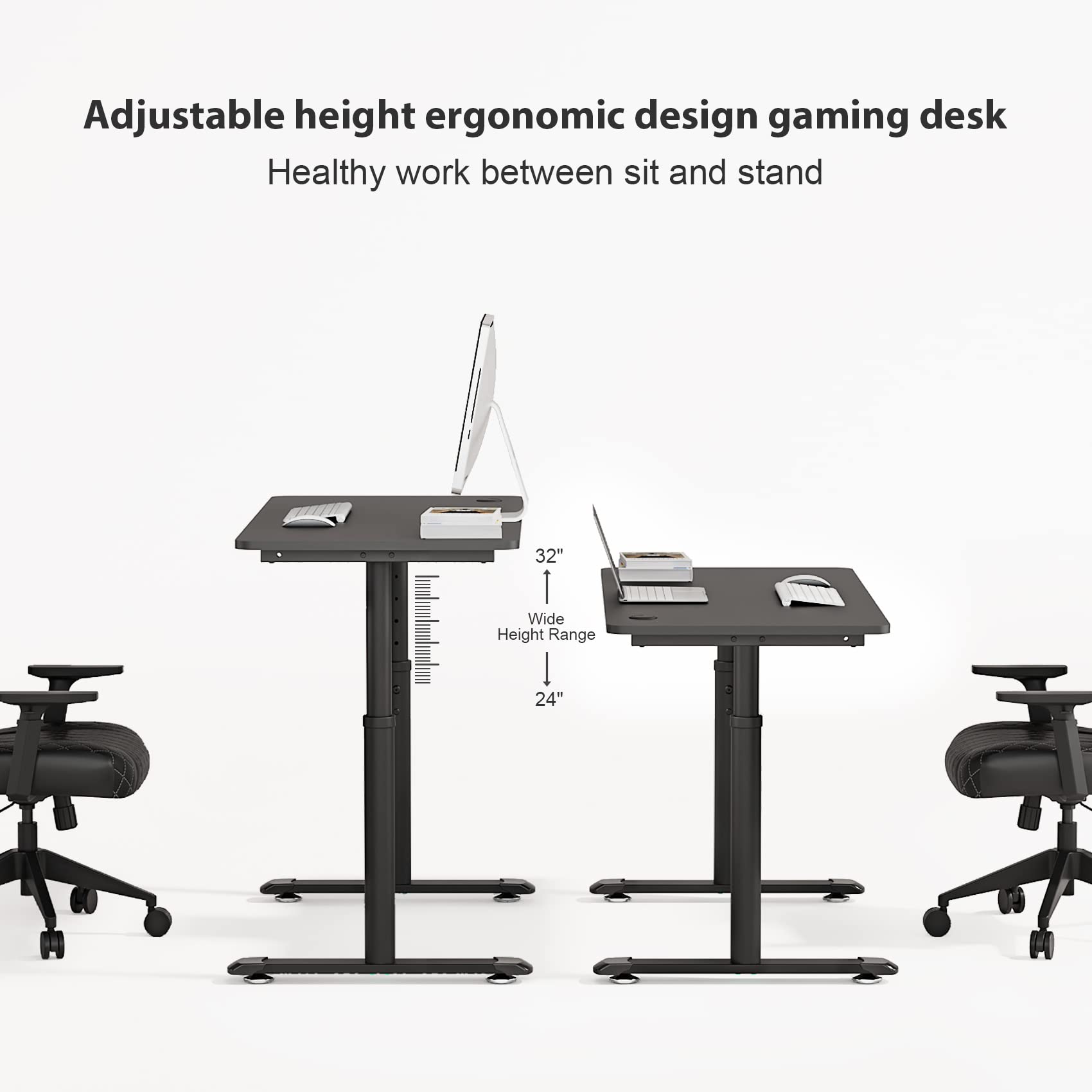 It's_Organized Gaming Desk, 47 Inch Height Adjustable Gaming Computer Desk,PC Gaming Desk Study Writing Laptop Table Workstation, Home Office Gaming Desk Multi-Functional,Black