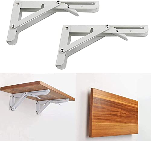 Shelf Brackets wall Shelves Floating Shelf Bracket, 2pcs 10 Inch Folding White Coated Stainless Steel Shelf Brackets, Heavy Duty Wall Mounted Shelf Bracket, Scaffold Board Shelf Brackets for Tables, B