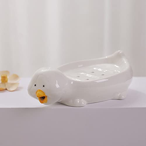 LUZLED Multifunctional Soap Dish Self Draining Soap Holder Saver Cute Pet Shape Soap Rack for Shower Bathroom Tub Kitchen Sink Ceramic Tray Holder for Bathroom Camping Gym(Chick)
