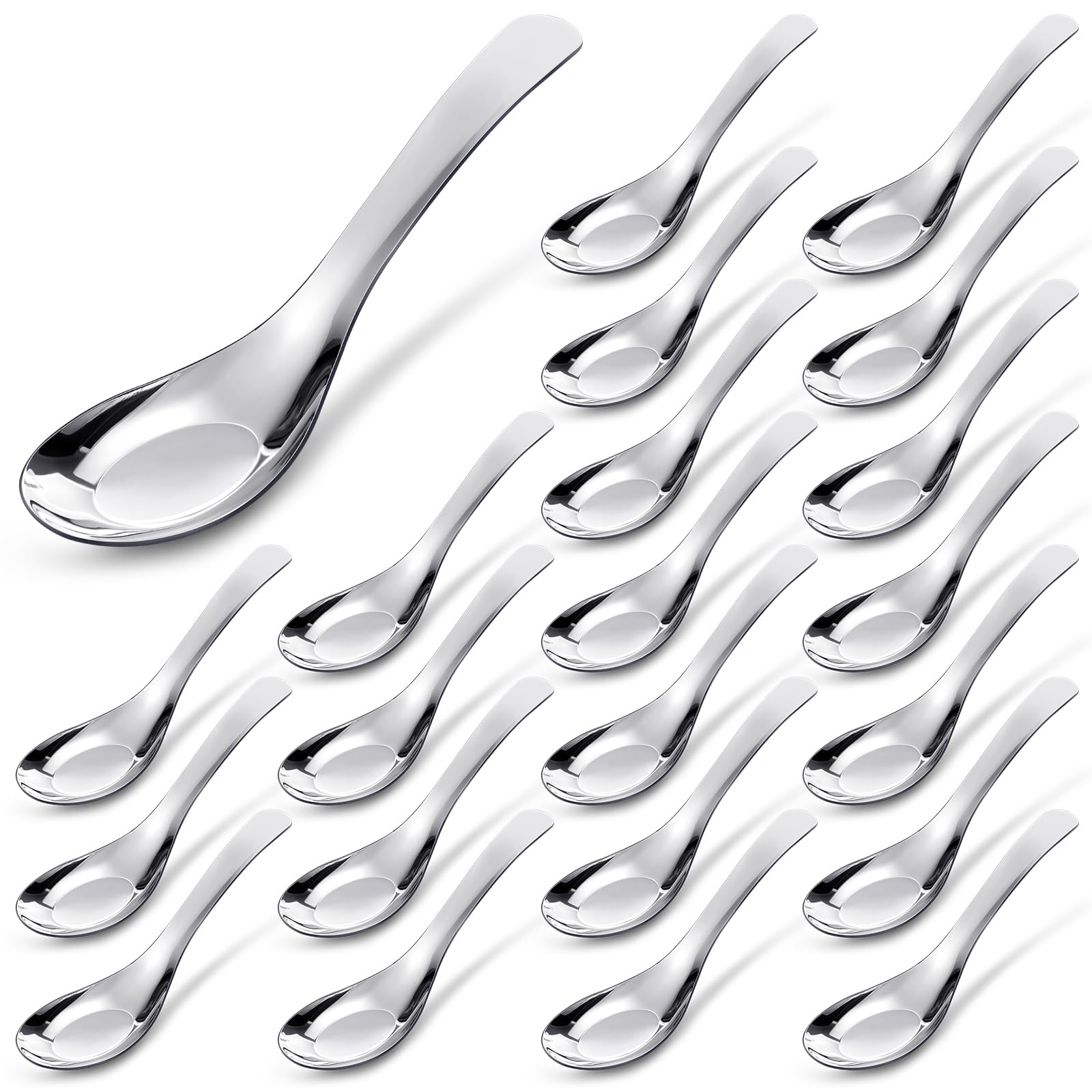Tioncy 24 Pieces Stainless Steel Soup Spoons Dinner Spoons Set Mirror Polished Asian Soup Spoons for Bouillon Dessert Cereal Ramen Pho Wonton Dumpling Noodles