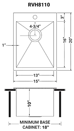 Ruvati 15 x 20 inch Drop-in Topmount Bar Prep Sink 16 Gauge Stainless Steel Single Bowl - RVH8110