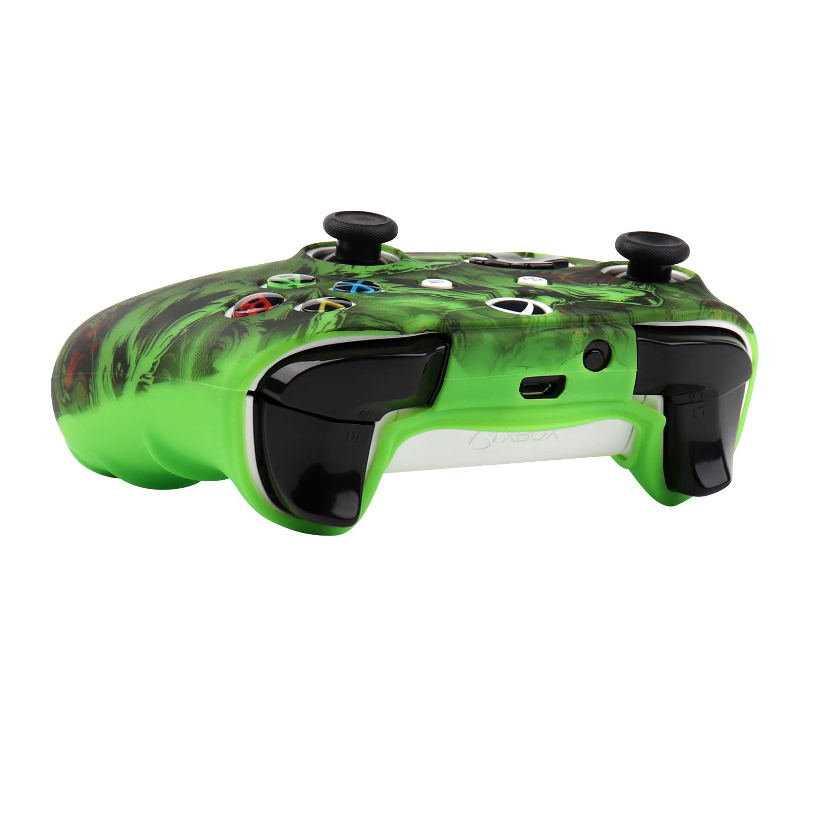 RALAN Anti SlipSilicone Cover Laser Wolf Skin Protective Case for Xbox One S/X Controller.(Black Pro Thumb Grip x 8,Cat + Skull Cap Cover Grip x 2).