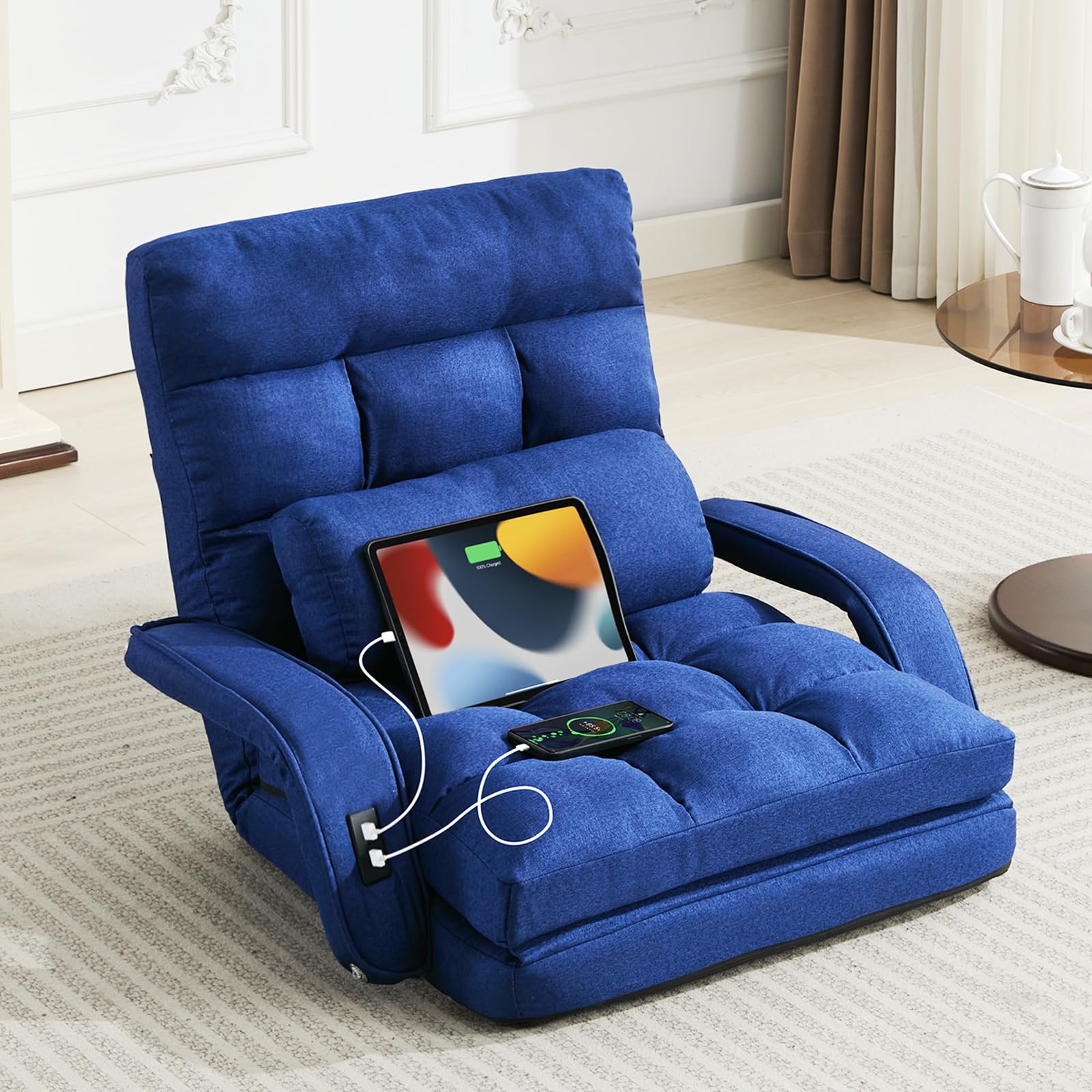 STHOUYN Folding Sofa Bed, Convertible Sleeper Chair Bed with USB, Floor Chair with 5-Position Adjustable Back Support, Small Comfy Couch for Bedroom Small Space, Cozy Chair, Apartment Dorm (Dark Grey)