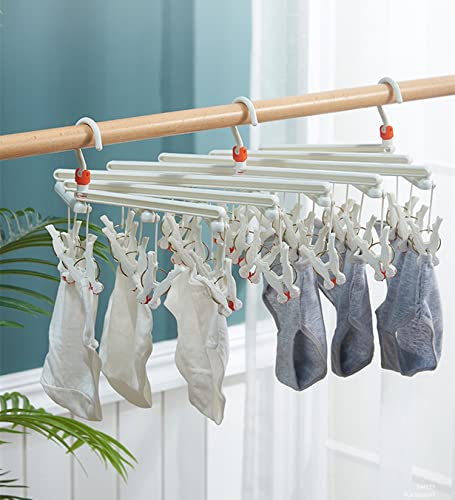 SHZMJL Foldable Clothes Drying Hanger with 29 Clips-Drip Hanger-Sock,Laundry Drying Rack Hanger for Socks Bras,The Clips Release Quickly,Large Clamp of Imitation Turbine (White)