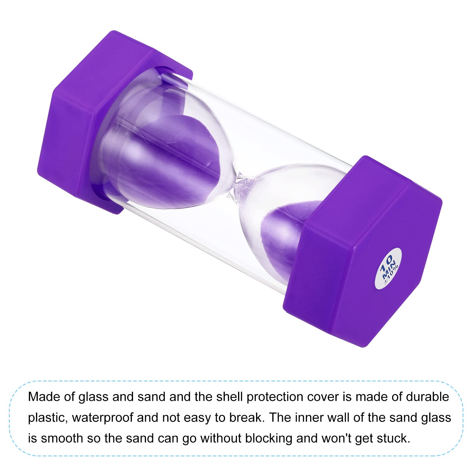 PATIKIL 10 Minute Sand Timer, Hexagon Small Sandy Clock with Plastic Cover, Count Down Sand Glass for Games, Kitchen, Party Favors DIY Decoration, Purple