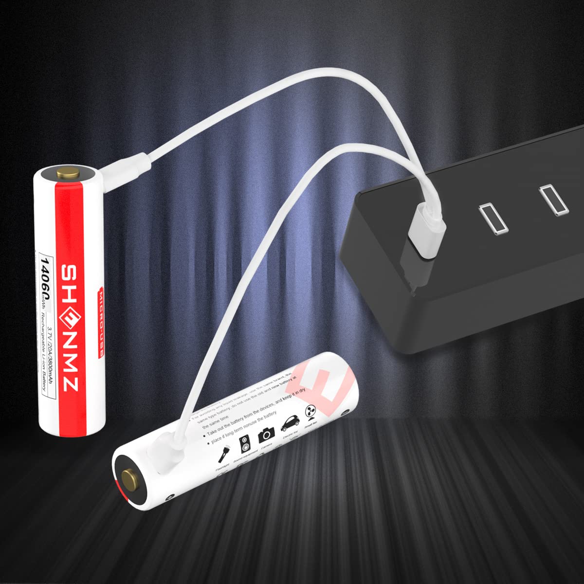 SHENMZ 3.7V Rechargeable Batteries,3600mAh 30A Button Top Batteries,with Micro-USB Charging Cable for Flashlights, Headlamps, Doorbells, RC Cars (2 Pcs)