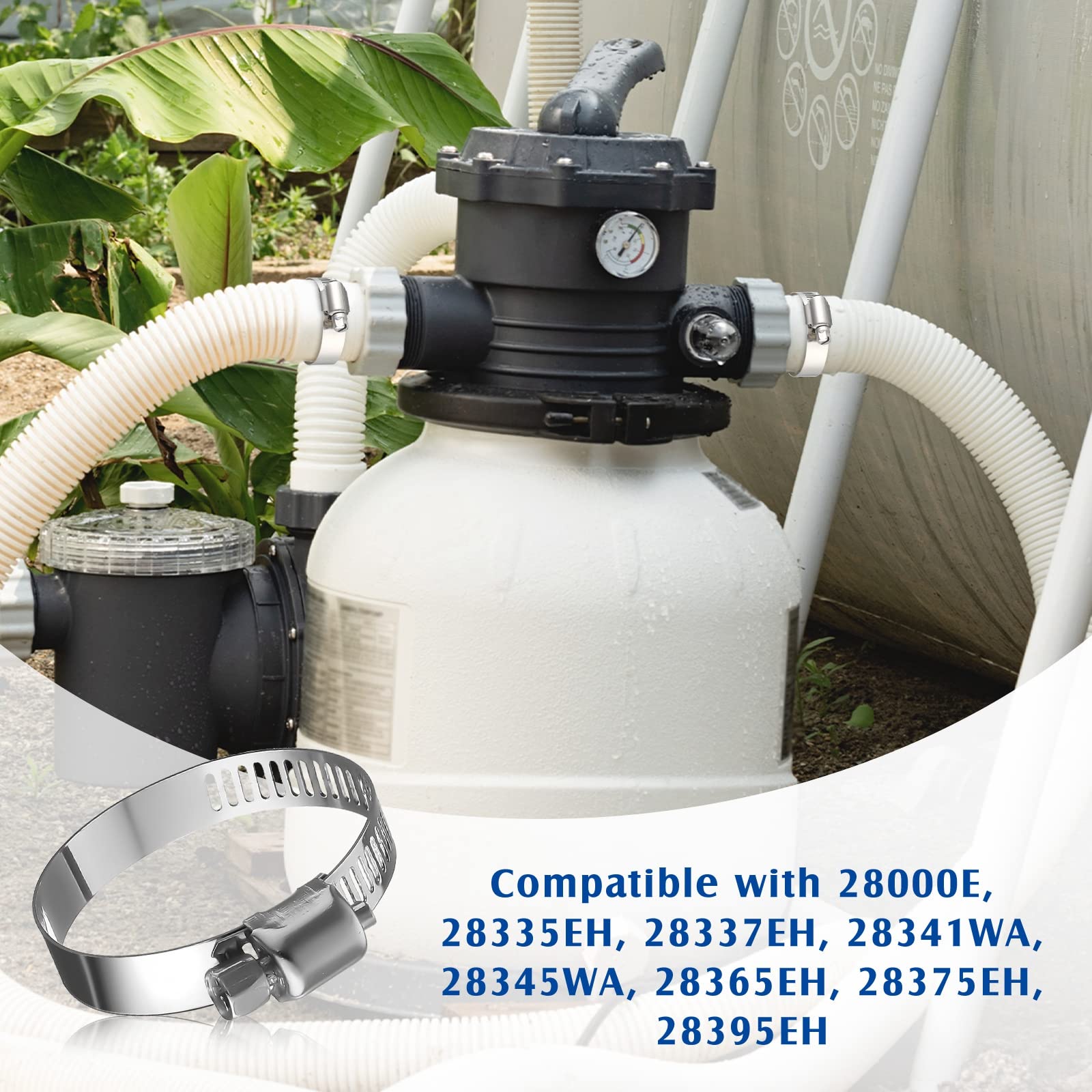 Saintrygo 2 Pcs Pool Hose for Above Ground Pools 1.5 Inches Diameter Pool Pump Replacement Hose 59 Inches Length Swimming Pool Hose with 4 Pcs Hose Clamps (White)