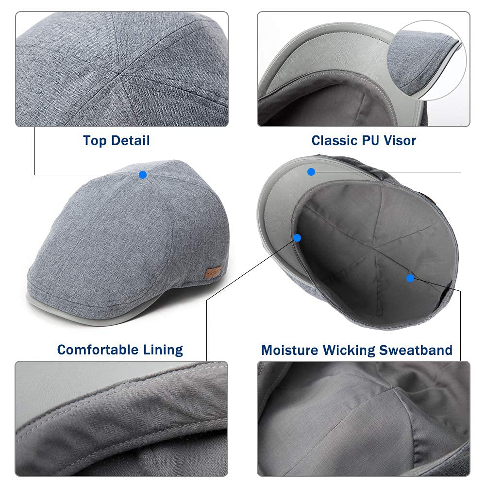 Jeff & Aimy Packable Cotton Flat Caps 1920s Gatsby Newsboy Driving Hunting Irish Cabbie Hat for Men Ivy Black Medium