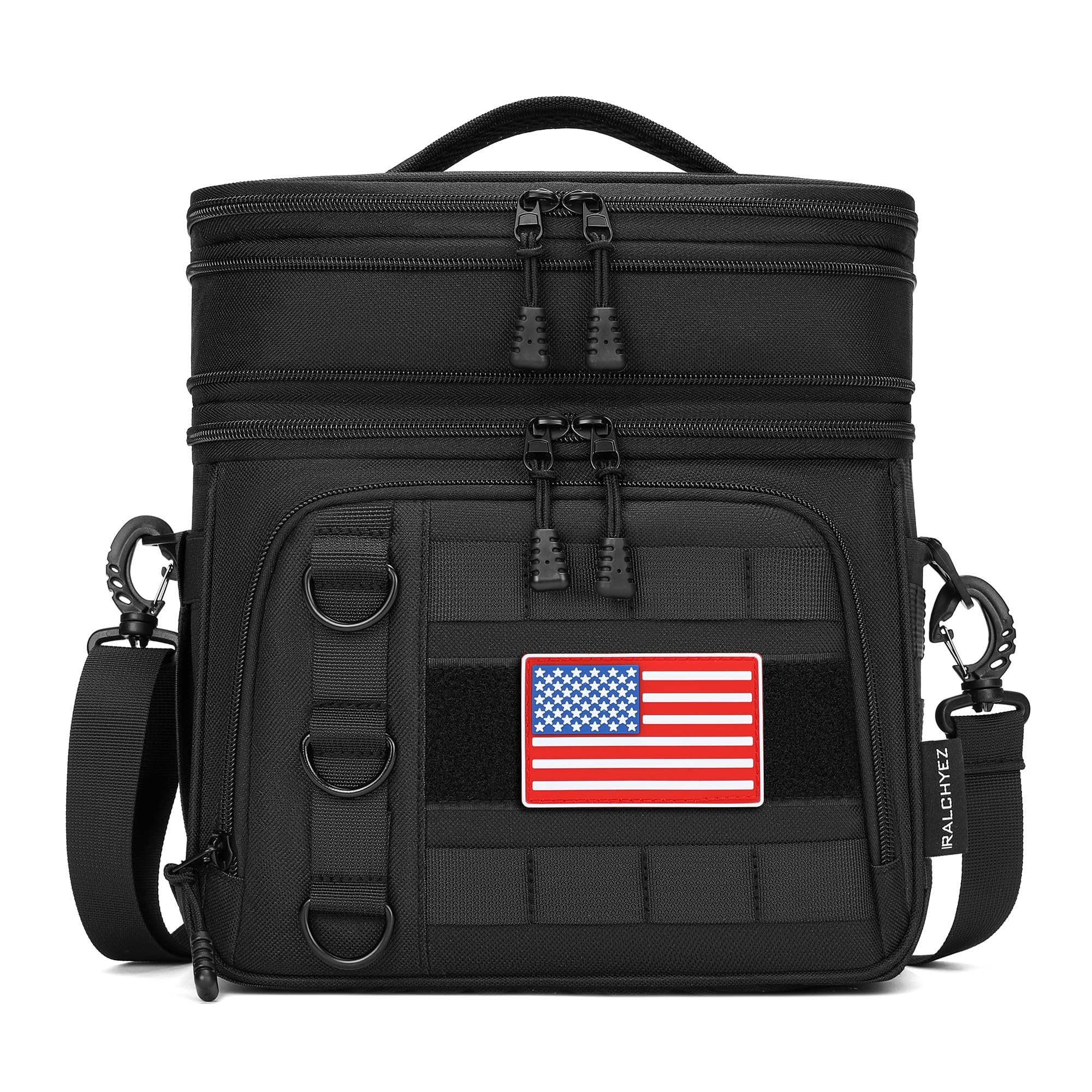 RalChyez Tactical Lunch Box for Men, Large Insulated Lunch Bag Expandable Double Deck Cooler Leakproof Waterproof Lunch Pail for Adult Women Work Office Shifts Picnic Travel Black
