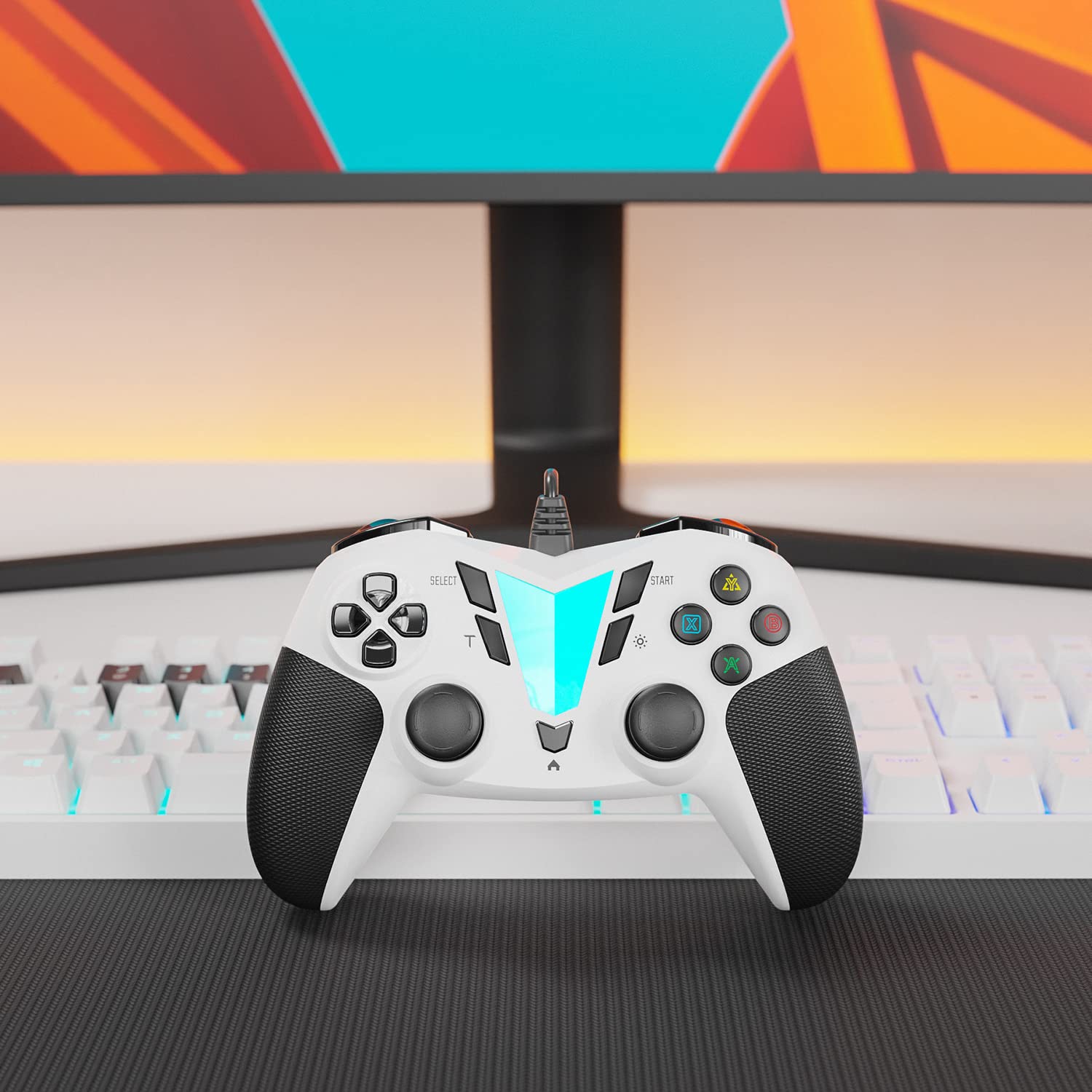PC Steam Game Controller, IFYOO ONE Pro Wired USB Gaming Gamepad Joystick Compatible with Computer/Laptop(Windows 11/10/8/7/XP), Android(Phone/Tablet/TV/Box), PS3 - White&Black, 2x White Joystick Caps