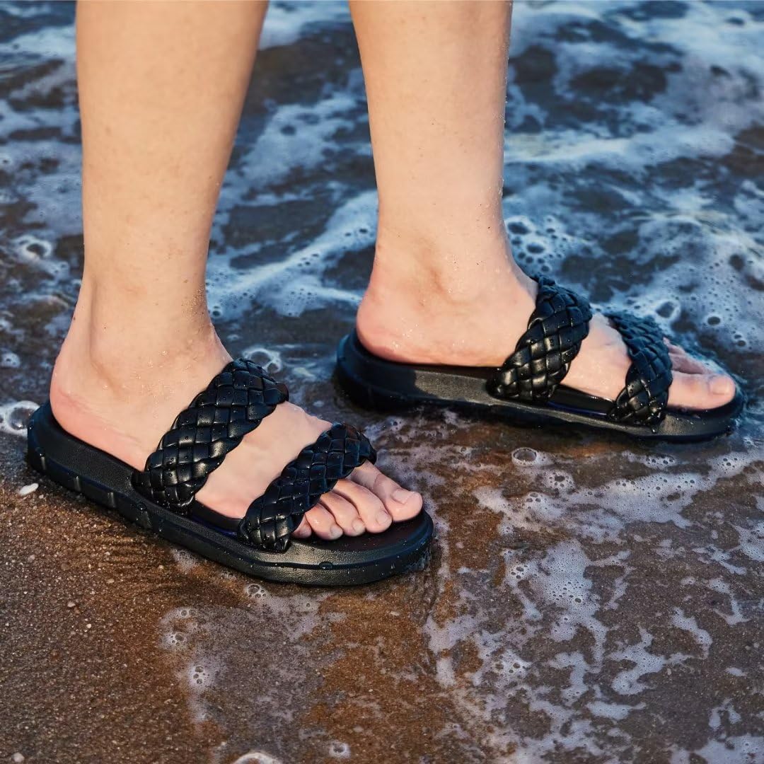 MEGNYA Soft Walking Thickening Sandals for Cushion, Womens Open Toe Ankle Strap Slides, Lightweight Platform Sandals for Poolside, Relaxed fit Black Size 8
