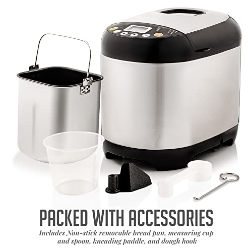 OVENTE Bread Maker Machine with Gluten Free Setting, 19 Preset Menu, Digital Display and Nonstick Baking Pan, Perfect for Homemade Loaf, Sourdough, Wheat, Dough, Black BRM5020B