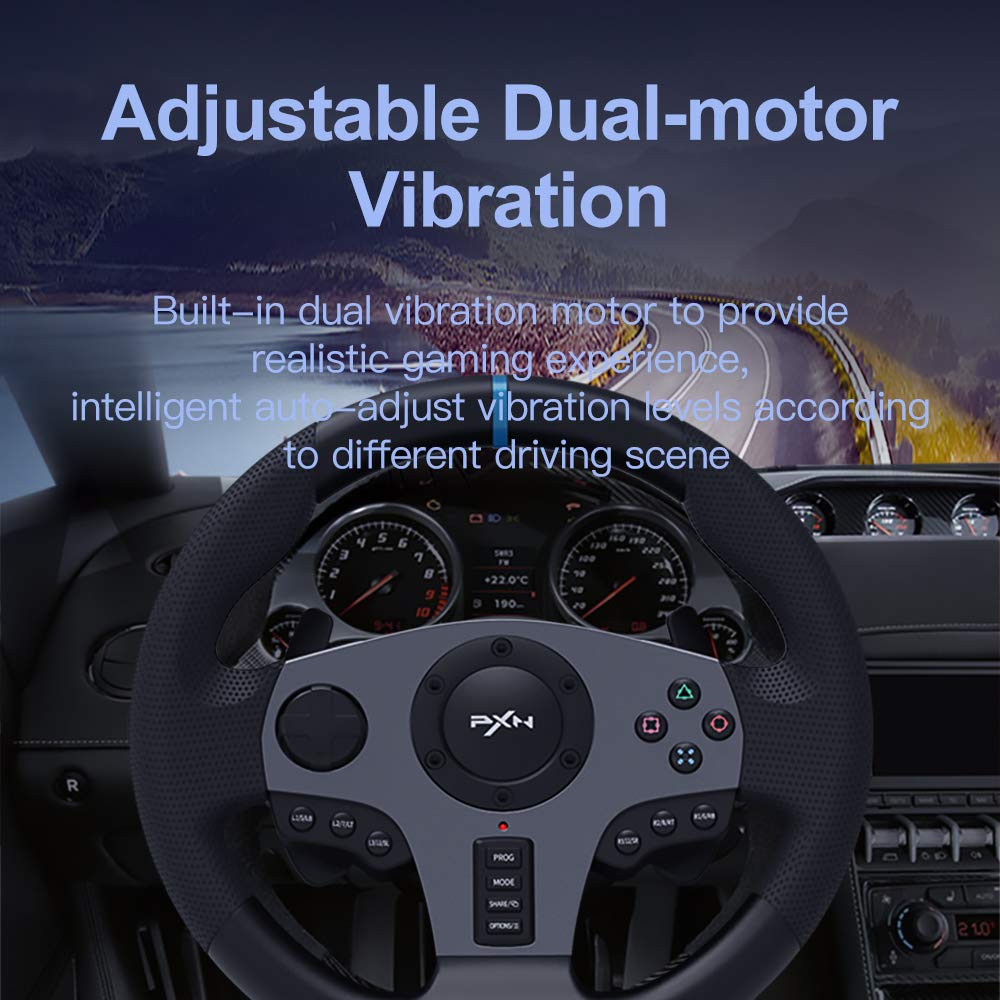 PC Steering Wheel, PXN V9 Universal Usb Car Sim 270/900 Degree Race Steering Wheel with 3-Pedals and Shifter Bundle for Xbox One,Xbox Series X/S,PS4,PS3, Nintendo Switch (Renewed)