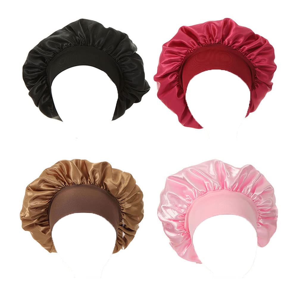 Satin Bonnets for Women, 4PCS Silk Bonnet Hair Bonnet for Sleeping Silk Night Sleep Cap for Girls