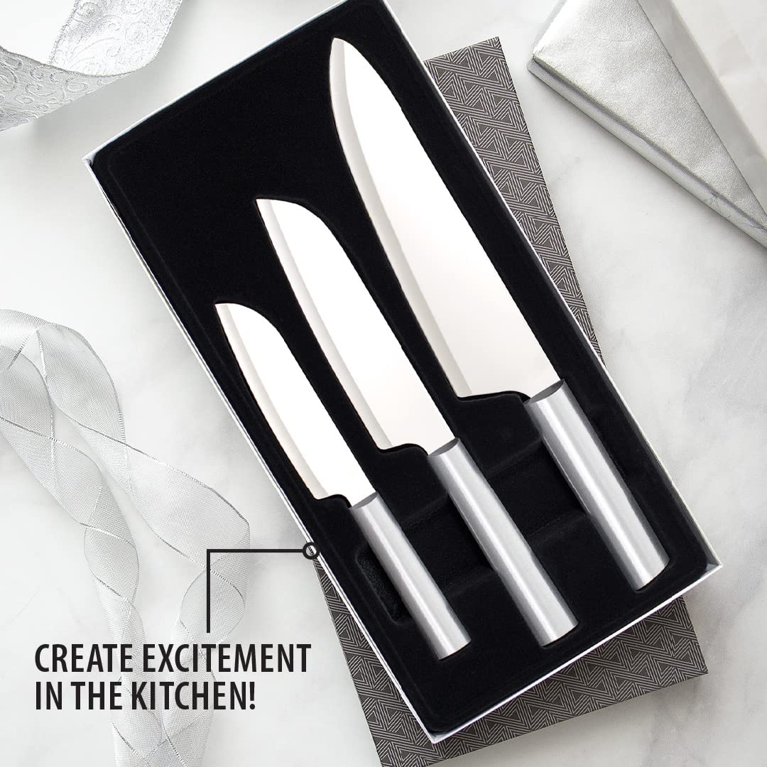 RADA Chef Select 3-Piece Large Knife Set β Stainless Steel Culinary Knives With Aluminum Handles and Knife Sharpener