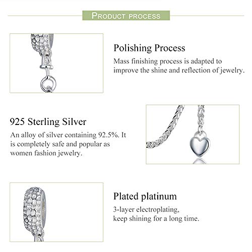 Heart Safety Chain Charm 925 Sterling Silver Beads fit Pandora Charms Bracelet & Necklace (White Safety chain)