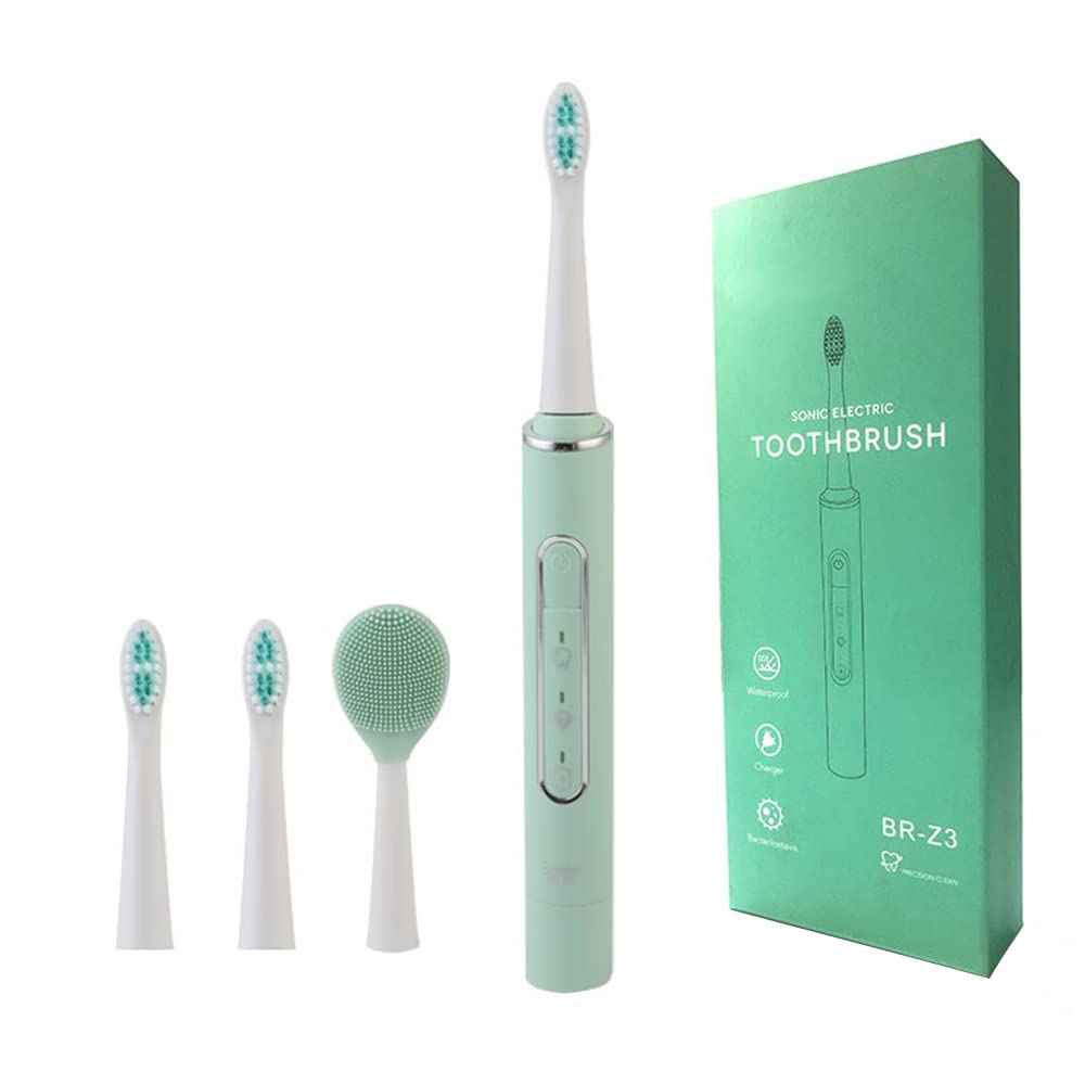 TOPBOMED Electric Toothbrush for Adults IPX7 Waterproof,Sonic Electric Toothbrush 6 Modes- Face-Washing Toothbrush (Green)