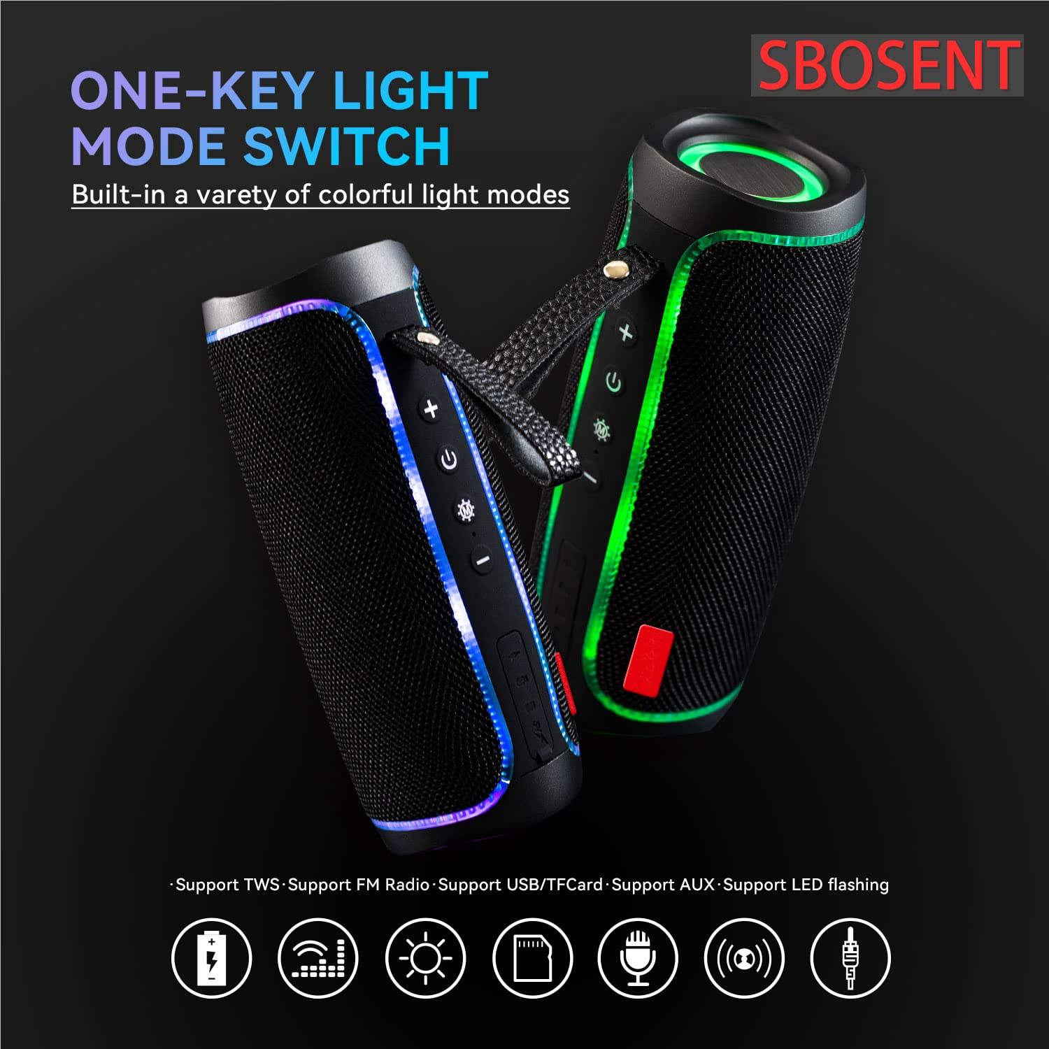 SBOSENT Bluetooth Portable Speaker, Wireless Bluetooth Speakers V5.1USB Card, Micro SD Card and FM Radio, Wireless Speakers with Bluetooth for Outdoor, Indoor, Travel, Beach, Camping (Black)