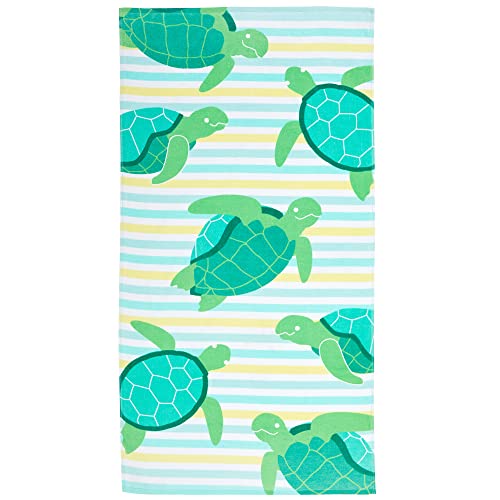 Sun Sprouts 100% Cotton Beach Towel Turtle Pattern for Kids & Toddler. Bath, Pool, Camping, Travel Towel for Boys & Girls. 30â x 60â Quick-Dry & Super Absorbent Beach Blanket