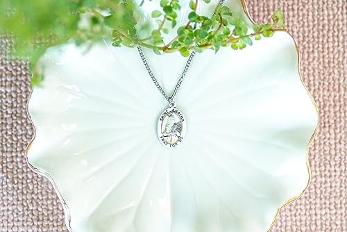 Heartland Store Women's Sterling Silver Oval Saint Agatha Pendant + 18 Inch Rhodium Plated Chain & Clasp