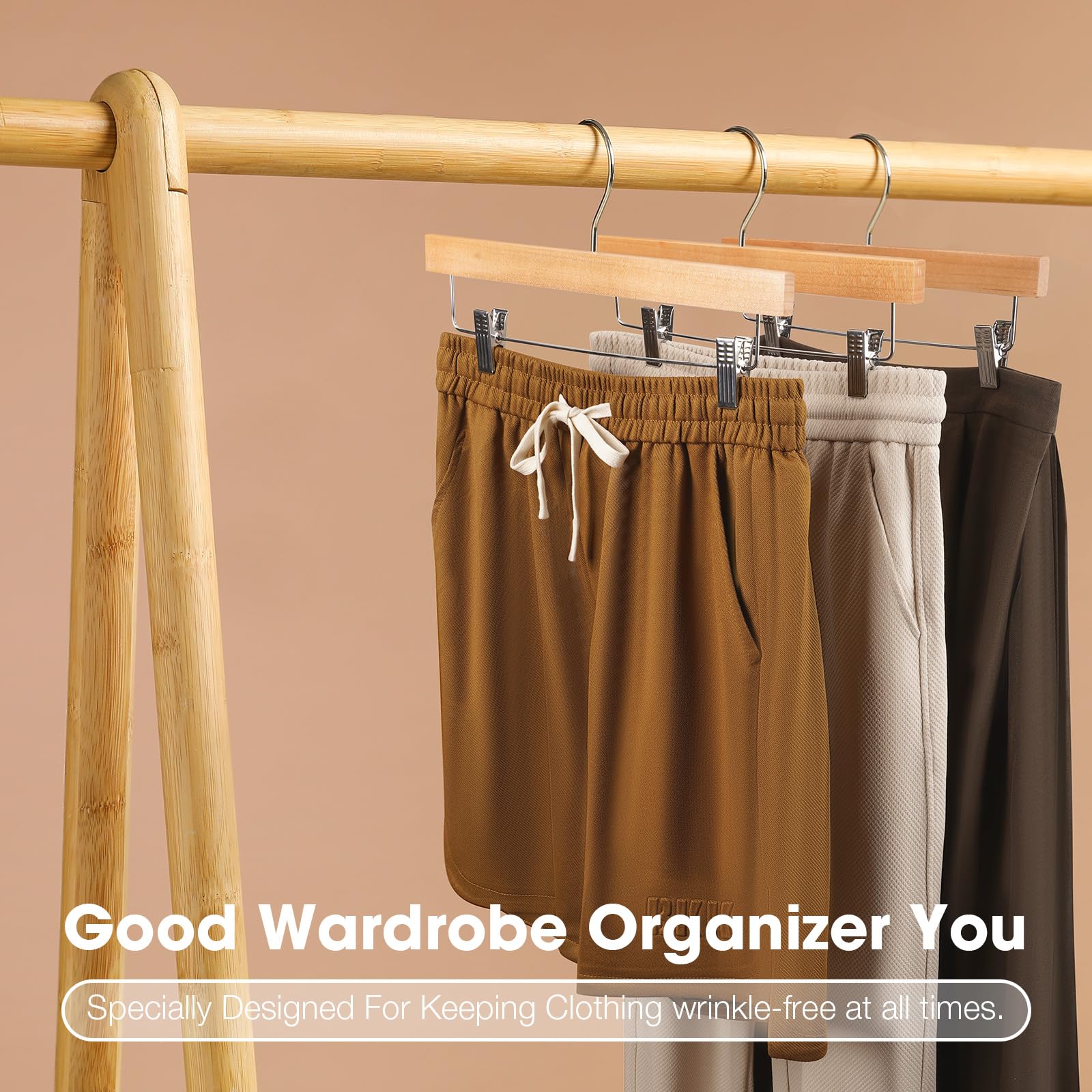Ulimart Wooden Pants Hangers 12 Pack Pant Hangers with Clips,Skirt Hangers,Adjustable Heavy Duty Clip Hangers,Hangers for Pants,Jeans,Slacks,Shorts ( Natural)