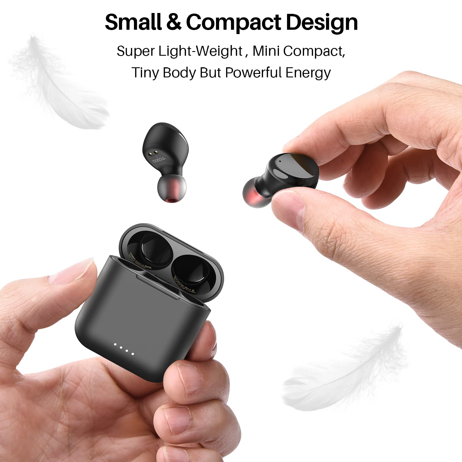 TOZO T6 True Wireless Earbuds Bluetooth 5.3 Headphones Touch Control Black S2 44mm 2023 Smart Watch Alexa Built-in Fitness Tracker Black