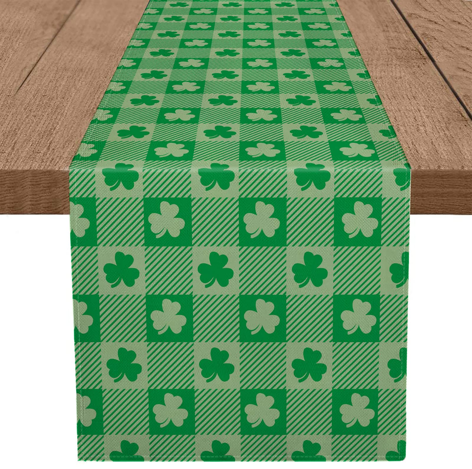 St Patricks Day Table Runner Shamrocks Plaid 13x72 Inch Spring Holiday Party Home Kitchen Dining Table Decor