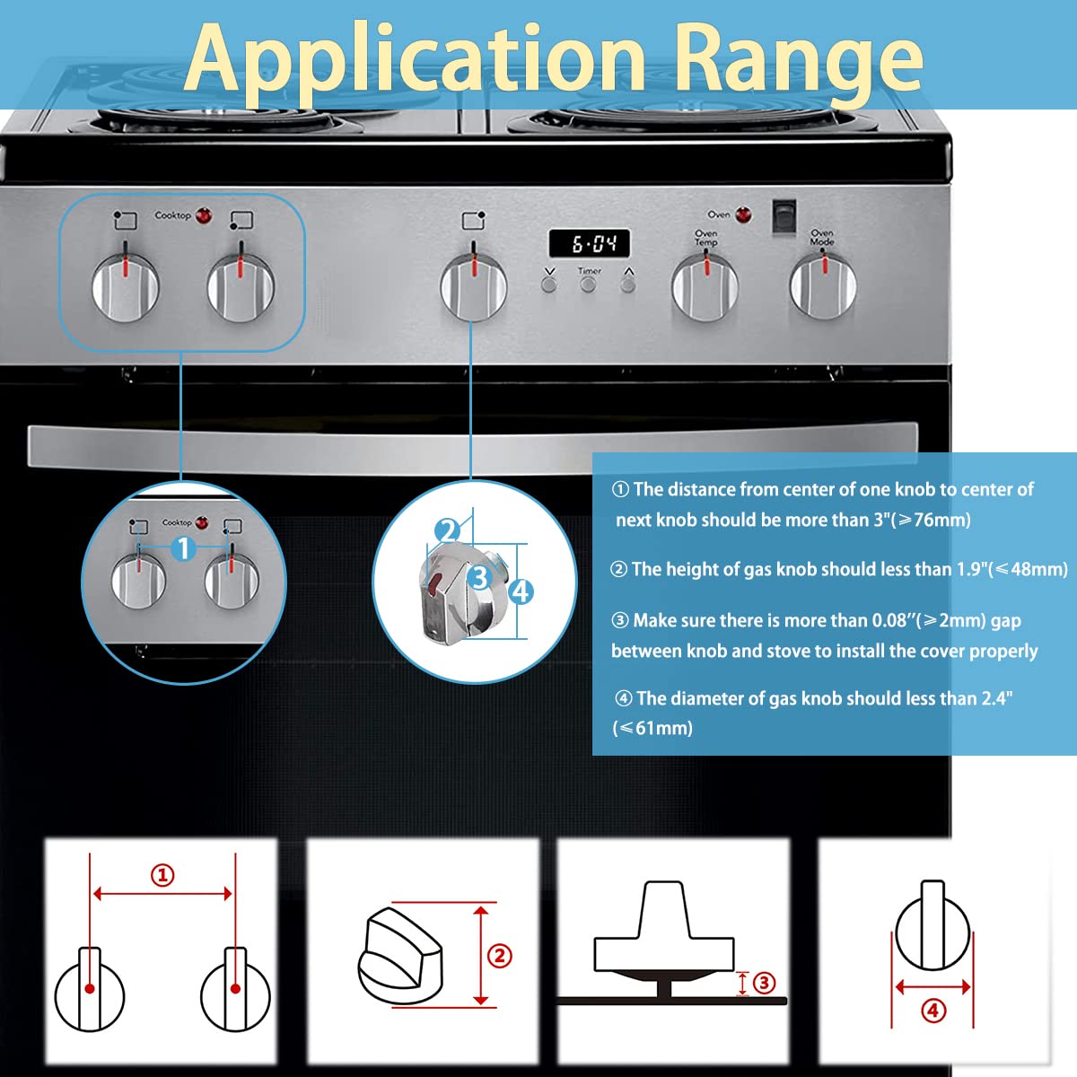Stove Knob Covers Child Safety - Pack 5 Upgraded Double-Key Locks Gas Stove Knob Covers, Oven Stove Baby Proof Knobs for Gas Range Guard Kitchen Childproof/Kids Proofing, Universal Clear Black