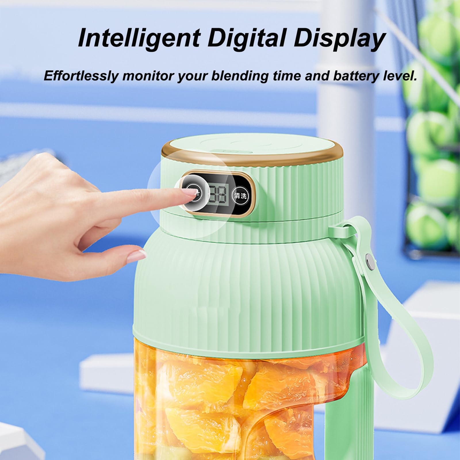 Yulyoie Juicer Cup, Multifunctional Portable Juicer Cup with Digital Display, 40 Oz Juice Cup Blender, Rechargeable Blender Cup Electric for Travel (Green)