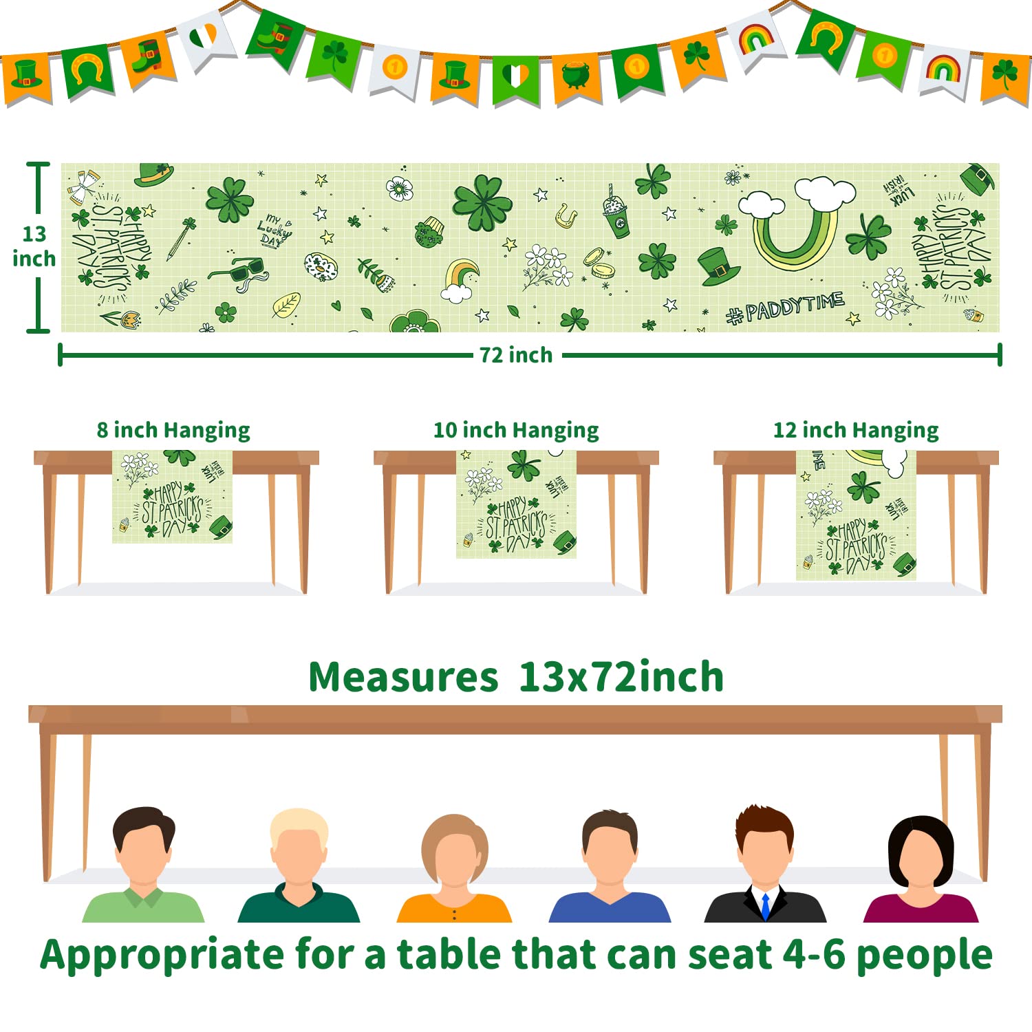 St Patricks Day Table Runner, Opawel Lucky Shamrock Seasonal Spring Holiday Kitchen Dining Table Decor for St Patricks Day Decoration Indoor Outdoor Home Party Decor