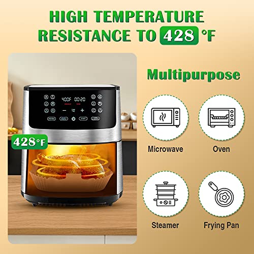 MOSFiATA Air Fryer Disposable Paper Liner- Square Non-Stick Parchment Paper Liners, Oil-proof, Water-proof Cooking Baking Roasting Filter Paper for Air Fryers Basket, Microwave Oven (7.9 IN-120PCS)