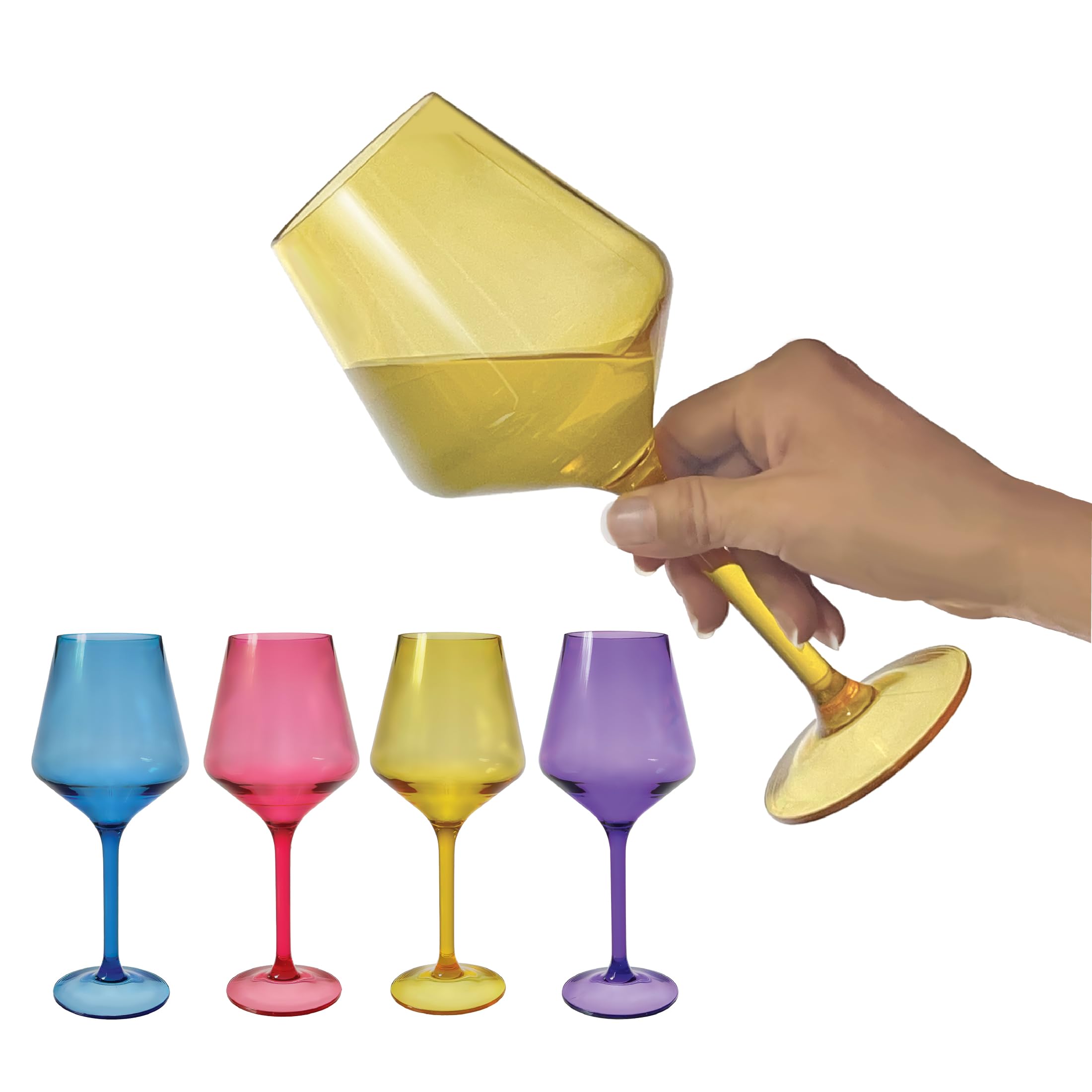 Lily's Home Acrylic Wine Glasses with Stems. Set of 4 Colored, Reusable, Unbreakable and Shatterproof Poolside Outdoor Wine Glasses. BPA-free plastic. (Stemmed)