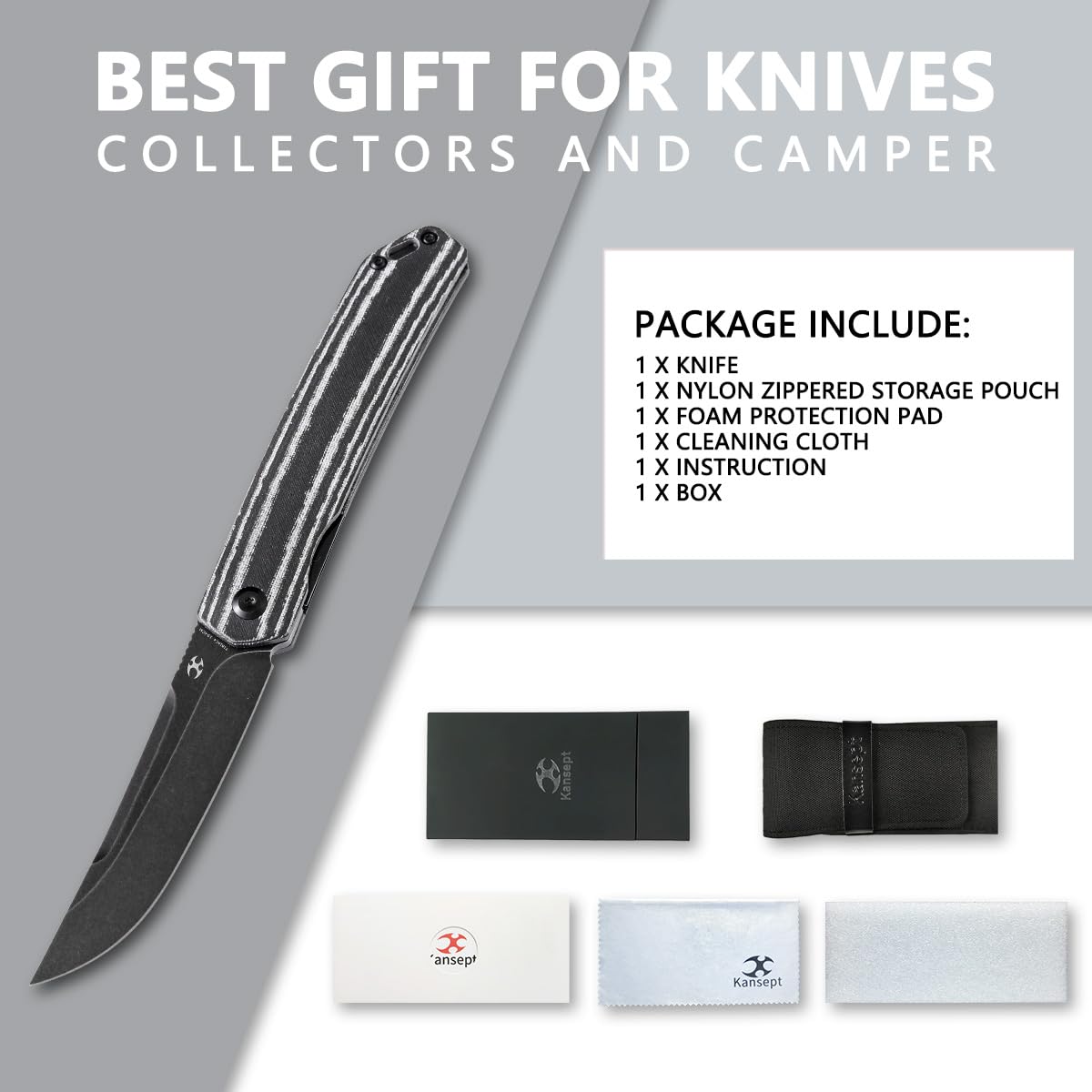 KANSEPT Hazakura EDC Pocket Knife 8.12in Folding Knife with 3.54in Black 154CM Material,Black and White Micarta Handle, Pocket Tactical Knife for Men,Easy Open,Envelope Opener T1019C4