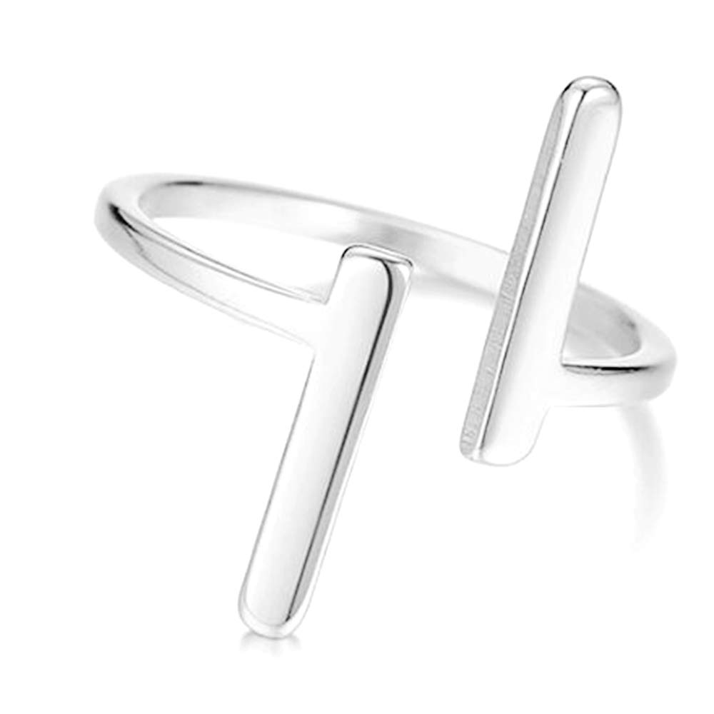 Jude Jewelers Stainless Steel Double Bar Statement Promise Anniversary Wedding Ring (Silver, 7)