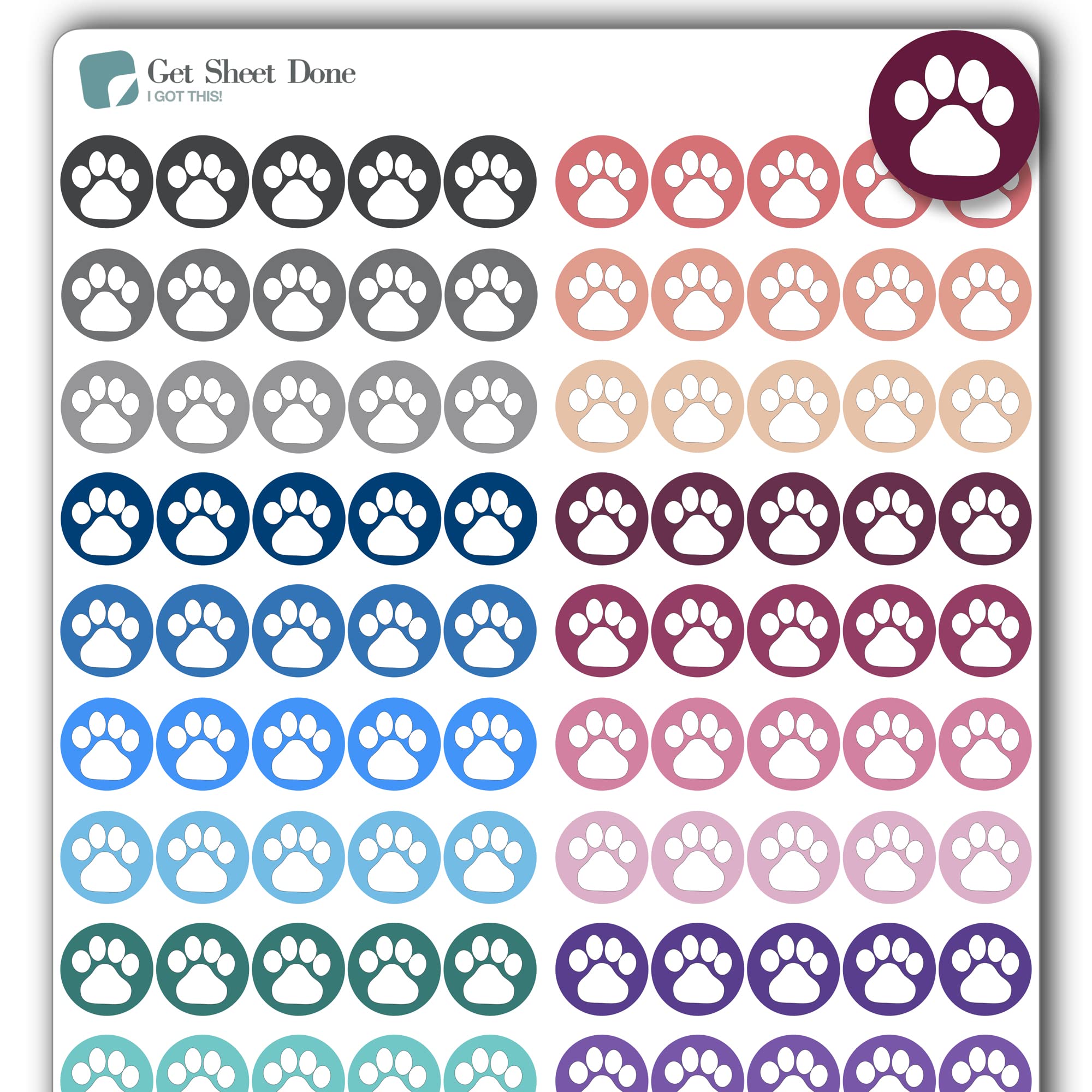 Paw Pet Planner Stickers / 110 Dot Vinyl Stickers (1/3”) / Dog Cat Care Medication Groom Reminder/Essential Productivity Life Planner/Bullet Bujo Journal/Todo Appointments (One Sheet)