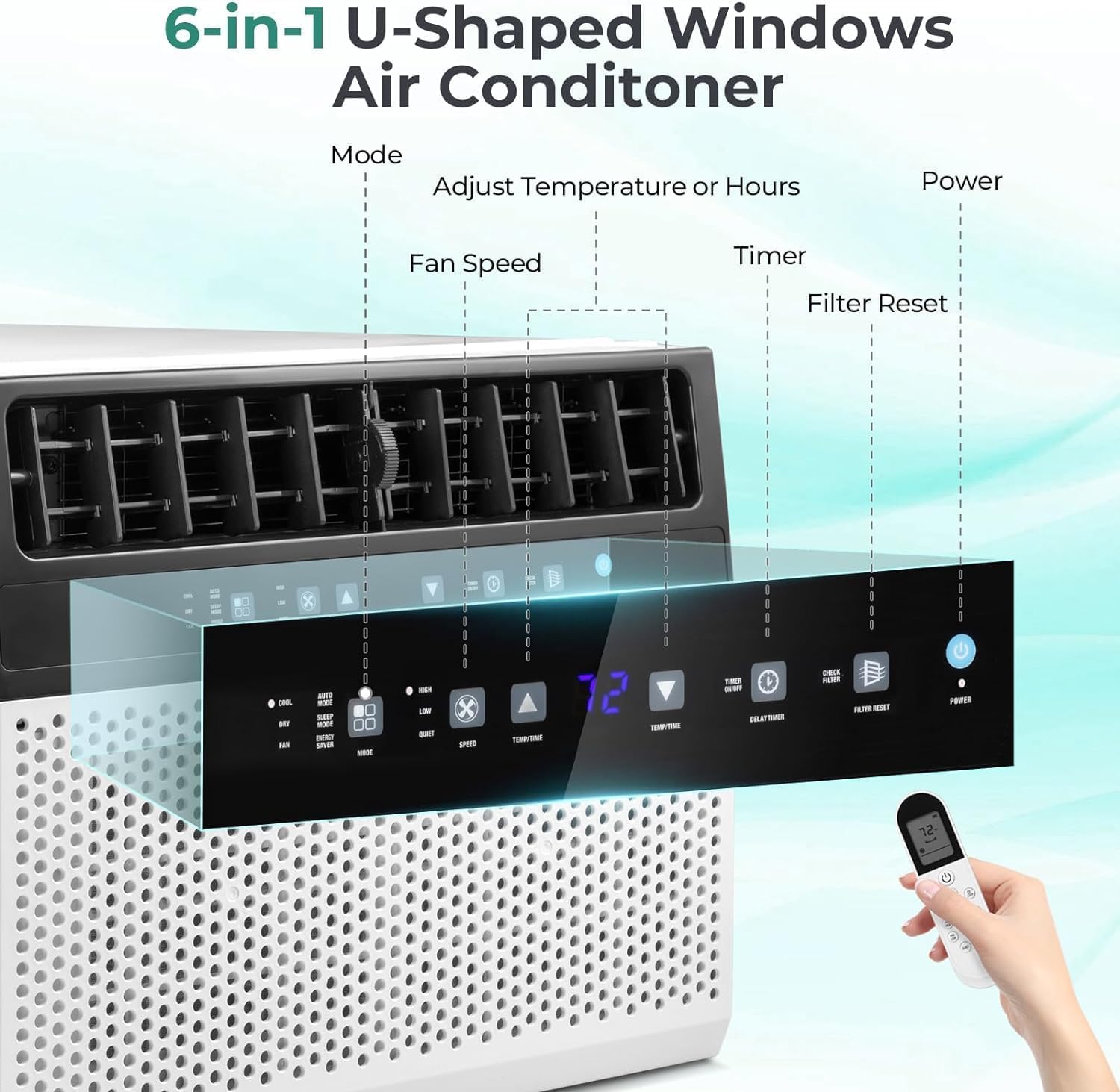 R.W.FLAME U-Shaped Air Window Conditioner 12000 BTU, Full Window View, Ultra Quiet AC Unit, Cools up to 550 Sq. Ft. Living Room/Bedroom/Home, Remote Control, Energy Efficient, Washable Filter, White