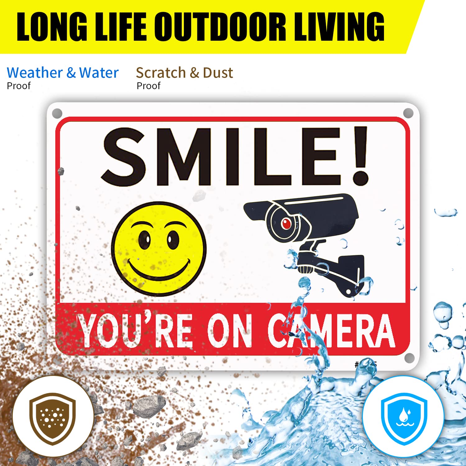 SMILE! You're on Camera" High-Visibility Security Warning Sign, Aluminum, 10x7 Inches, UV Printed, Pack of 4, Outdoor Camera Alert Signage